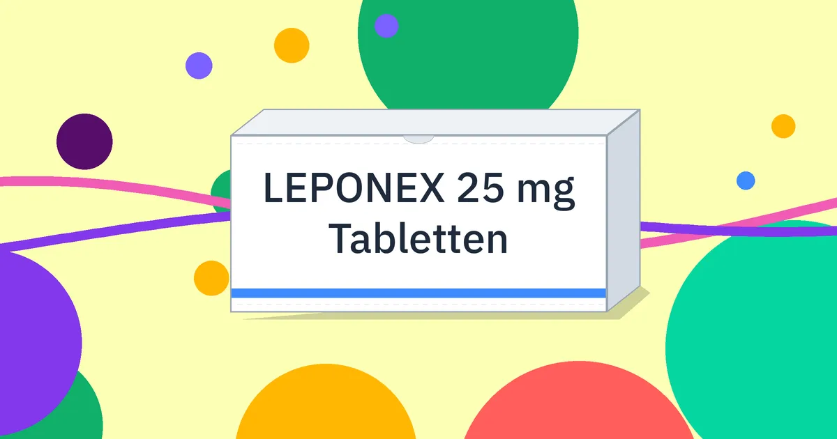 Symbolbild: Packung mit der Aufschrift LEPONEX 25 mg Tabletten (PZN 08757027) – Verfügbarkeit und Bezug in Apotheken in Frankfurt am Main