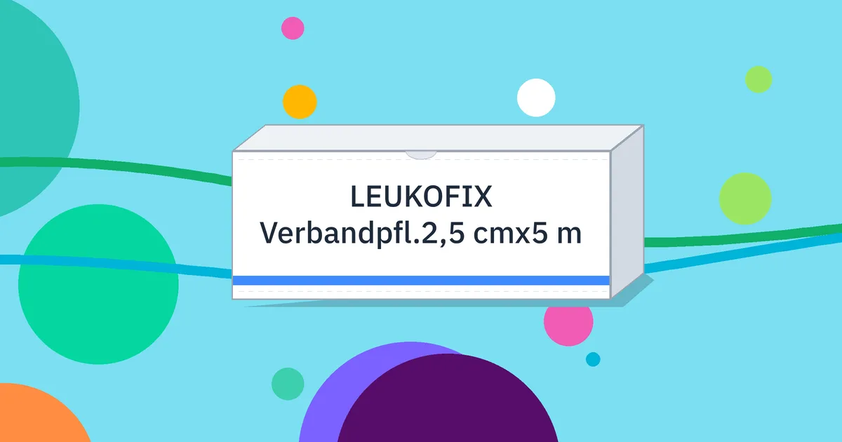 Symbolbild: Packung mit der Aufschrift LEUKOFIX Verbandpfl.2,5 cmx5 m (PZN 19785877) – Verfügbarkeit und Bezug in Apotheken in Frankfurt am Main