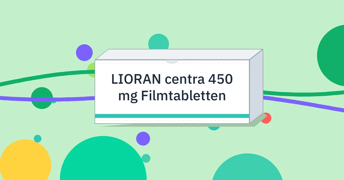 Symbolbild: Packung mit der Aufschrift LIORAN centra 450 mg Filmtabletten (PZN 19395780) – Verfügbarkeit und Bezug in Apotheken in Frankfurt am Main