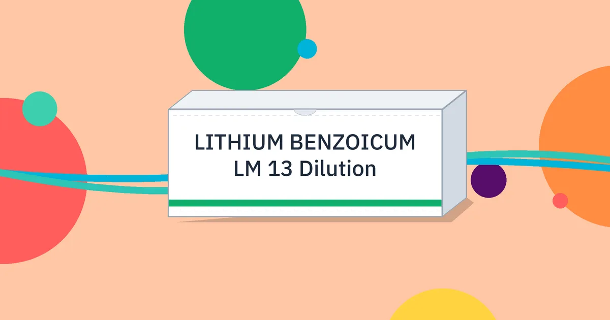 Symbolbild: Packung mit der Aufschrift LITHIUM BENZOICUM LM 13 Dilution (PZN 13531532) – Verfügbarkeit und Bezug in Apotheken in Frankfurt am Main