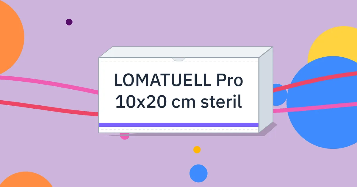 Symbolbild: Packung mit der Aufschrift LOMATUELL Pro 10x20 cm steril (PZN 20187489) – Verfügbarkeit und Bezug in Apotheken in Frankfurt am Main