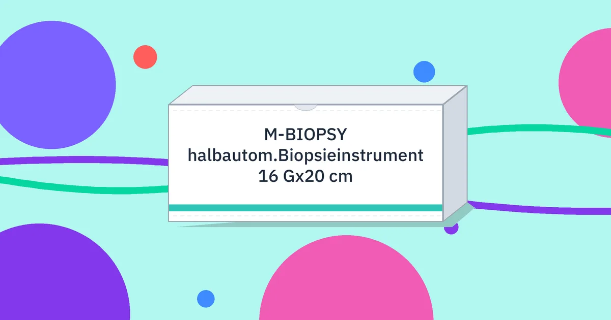Symbolbild: Packung mit der Aufschrift M-BIOPSY halbautom.Biopsieinstrument 16 Gx20 cm (PZN 20601084) – Verfügbarkeit und Bezug in Apotheken in Frankfurt am Main