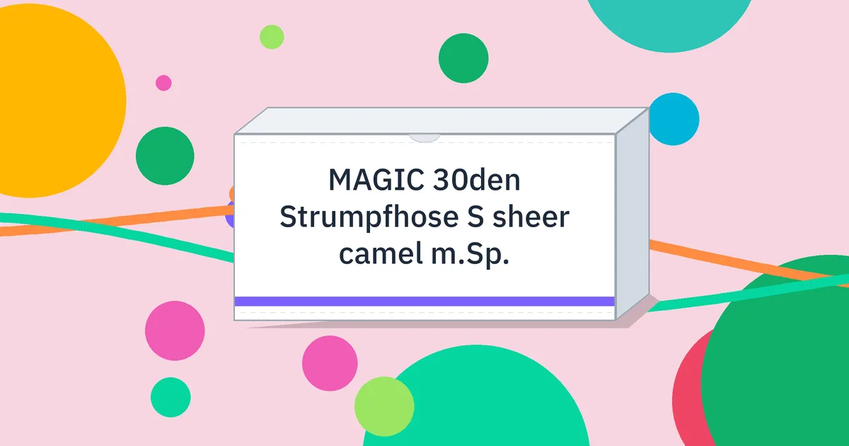 Symbolbild: Packung mit der Aufschrift MAGIC 30den Strumpfhose S sheer camel m.Sp. (PZN 16182397) – Verfügbarkeit und Bezug in Apotheken in Frankfurt am Main