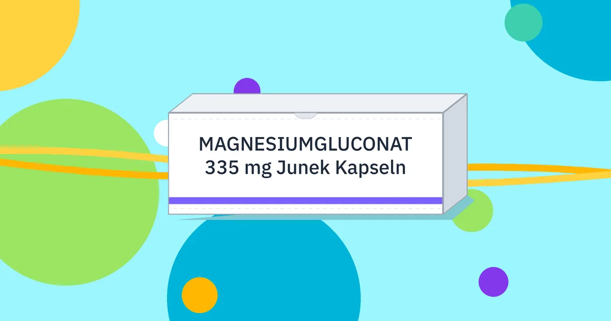 Symbolbild: Packung mit der Aufschrift MAGNESIUMGLUCONAT 335 mg Junek Kapseln (PZN 19786813) – Verfügbarkeit und Bezug in Apotheken in Frankfurt am Main