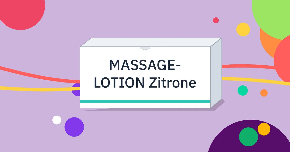Symbolbild: Packung mit der Aufschrift MASSAGE-LOTION Zitrone (PZN 20520500) – Verfügbarkeit und Bezug in Apotheken in Frankfurt am Main
