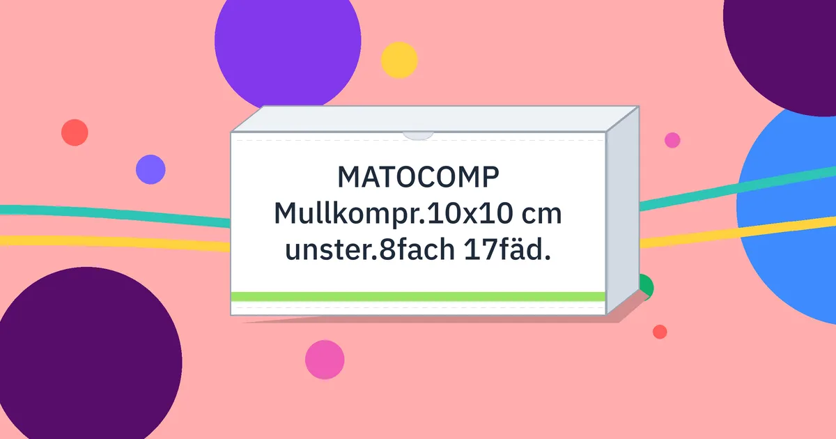 Symbolbild: Packung mit der Aufschrift MATOCOMP Mullkompr.10x10 cm unster.8fach 17fäd. (PZN 00925235) – Verfügbarkeit und Bezug in Apotheken in Frankfurt am Main