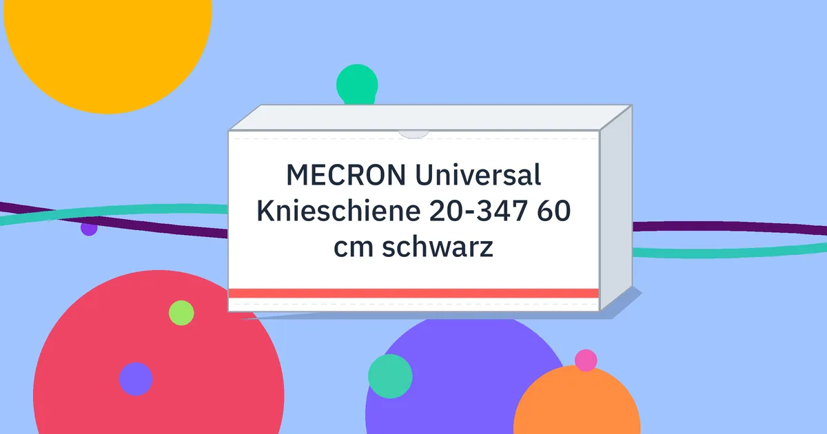 Symbolbild: Packung mit der Aufschrift MECRON Universal Knieschiene 20-347 60 cm schwarz (PZN 02909080) – Verfügbarkeit und Bezug in Apotheken in Frankfurt am Main