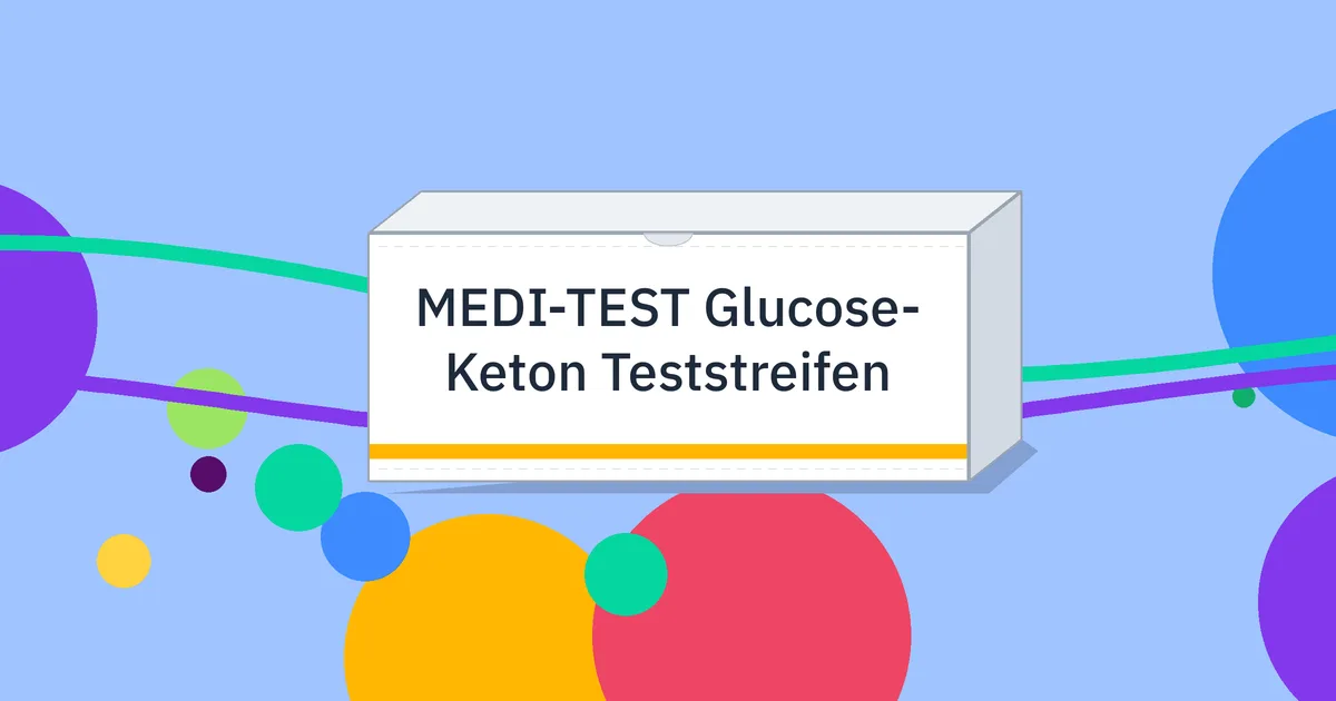 Symbolbild: Packung mit der Aufschrift MEDI-TEST Glucose-Keton Teststreifen (PZN 06571287) – Verfügbarkeit und Bezug in Apotheken in Frankfurt am Main