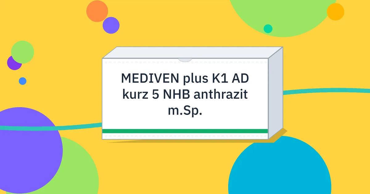 Symbolbild: Packung mit der Aufschrift MEDIVEN plus K1 AD kurz 5 NHB anthrazit m.Sp. (PZN 15897467) – Verfügbarkeit und Bezug in Apotheken in Frankfurt am Main