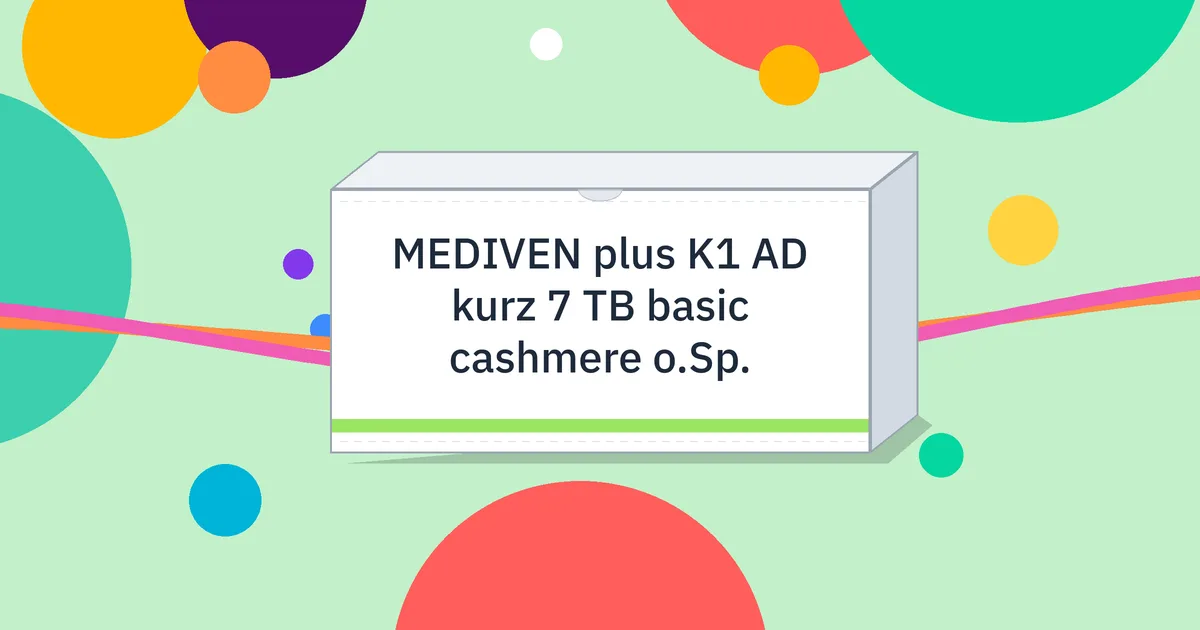Symbolbild: Packung mit der Aufschrift MEDIVEN plus K1 AD kurz 7 TB basic cashmere o.Sp. (PZN 15045267) – Verfügbarkeit und Bezug in Apotheken in Frankfurt am Main