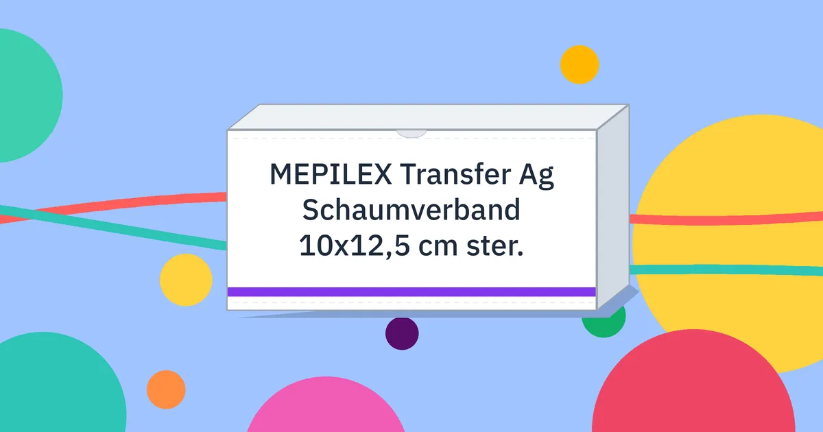 Symbolbild: Packung mit der Aufschrift MEPILEX Transfer Ag Schaumverband 10x12,5 cm ster. (PZN 11152256) – Verfügbarkeit und Bezug in Apotheken in Frankfurt am Main