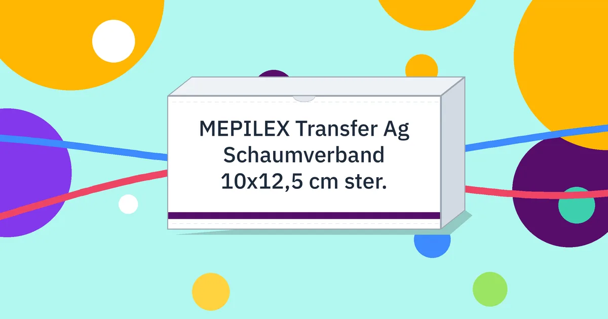 Symbolbild: Packung mit der Aufschrift MEPILEX Transfer Ag Schaumverband 10x12,5 cm ster. (PZN 09542783) – Verfügbarkeit und Bezug in Apotheken in Frankfurt am Main