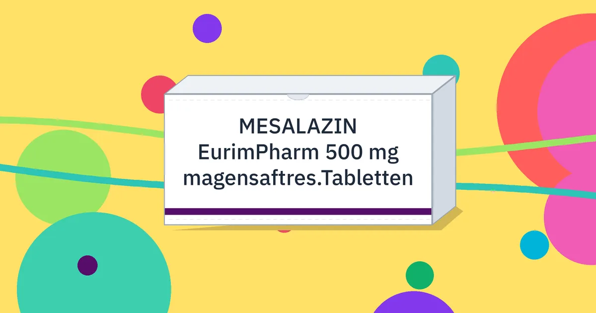 Symbolbild: Packung mit der Aufschrift MESALAZIN EurimPharm 500 mg magensaftres.Tabletten (PZN 11125615) – Verfügbarkeit und Bezug in Apotheken in Frankfurt am Main