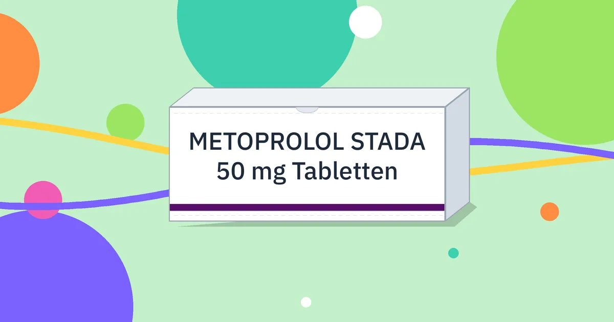 Symbolbild: Packung mit der Aufschrift METOPROLOL STADA 50 mg Tabletten (PZN 03722544) – Verfügbarkeit und Bezug in Apotheken in Frankfurt am Main