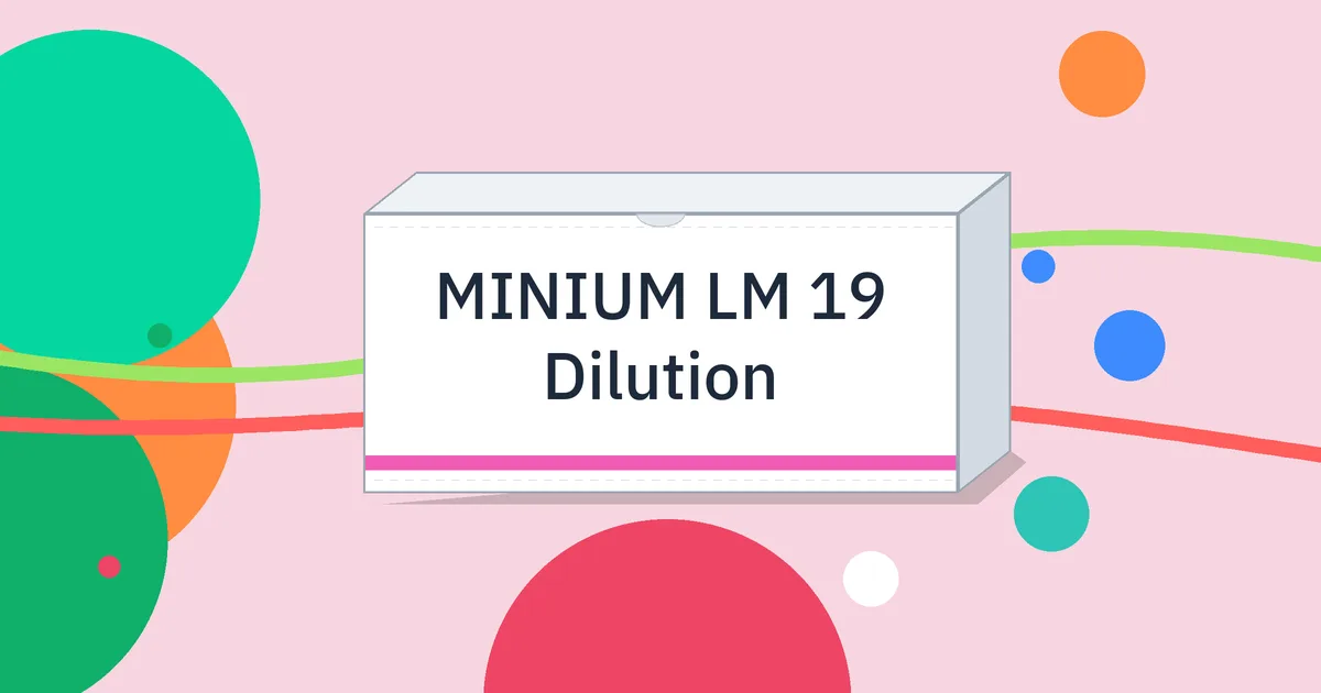 Symbolbild: Packung mit der Aufschrift MINIUM LM 19 Dilution (PZN 13608938) – Verfügbarkeit und Bezug in Apotheken in Frankfurt am Main