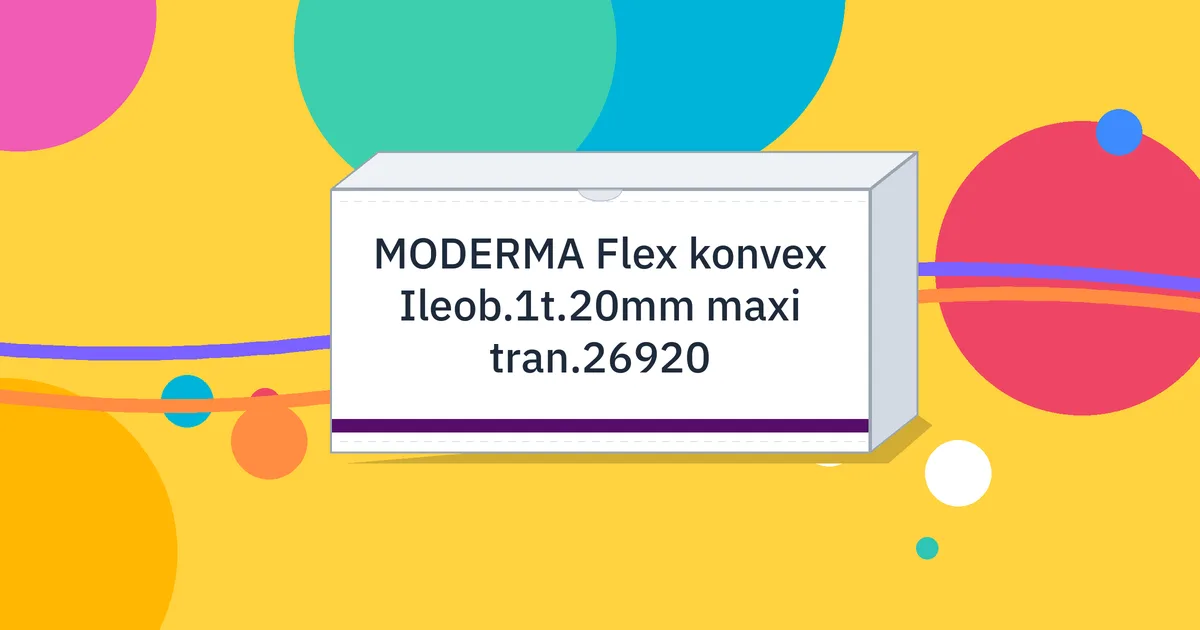 Symbolbild: Packung mit der Aufschrift MODERMA Flex konvex Ileob.1t.20mm maxi tran.26920 (PZN 04194900) – Verfügbarkeit und Bezug in Apotheken in Frankfurt am Main