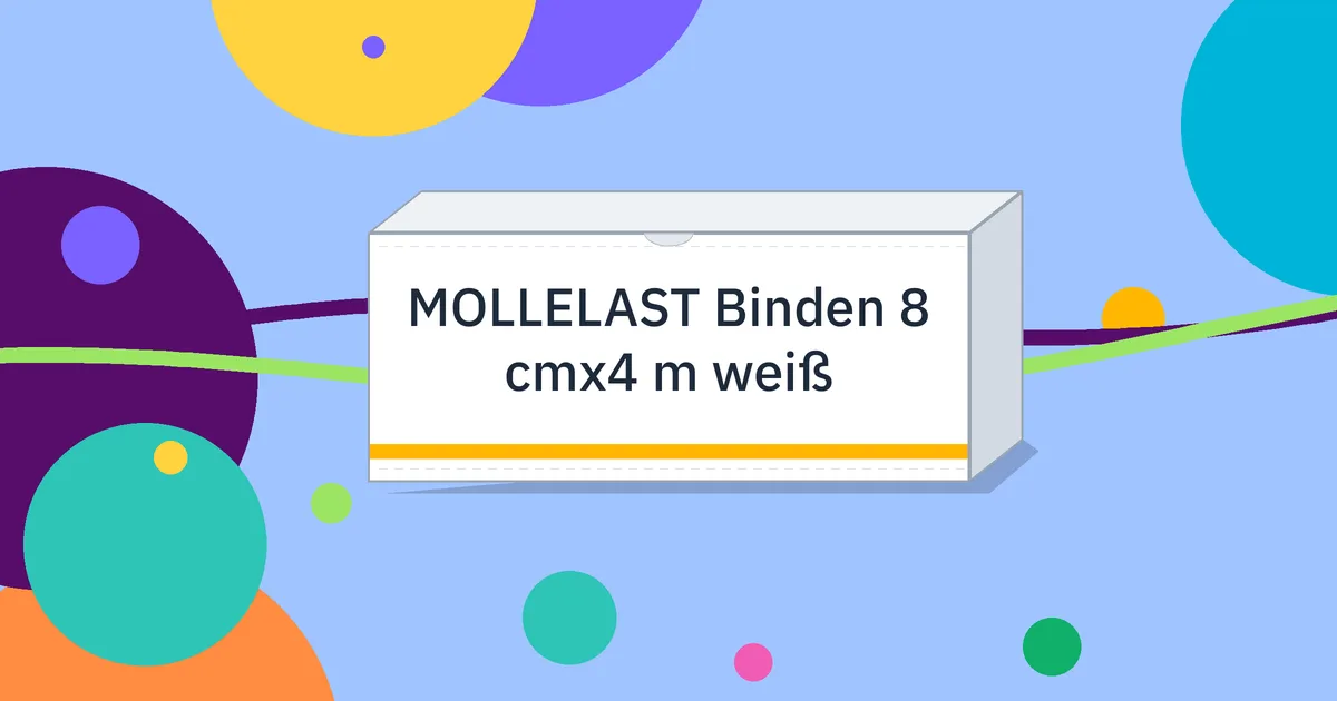 Symbolbild: Packung mit der Aufschrift MOLLELAST Binden 8 cmx4 m weiß (PZN 18170346) – Verfügbarkeit und Bezug in Apotheken in Frankfurt am Main