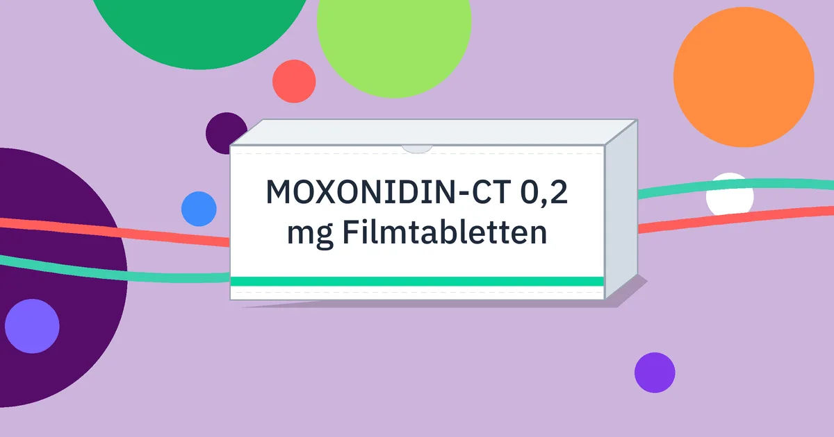 Symbolbild: Packung mit der Aufschrift MOXONIDIN-CT 0,2 mg Filmtabletten (PZN 00873490) – Verfügbarkeit und Bezug in Apotheken in Frankfurt am Main