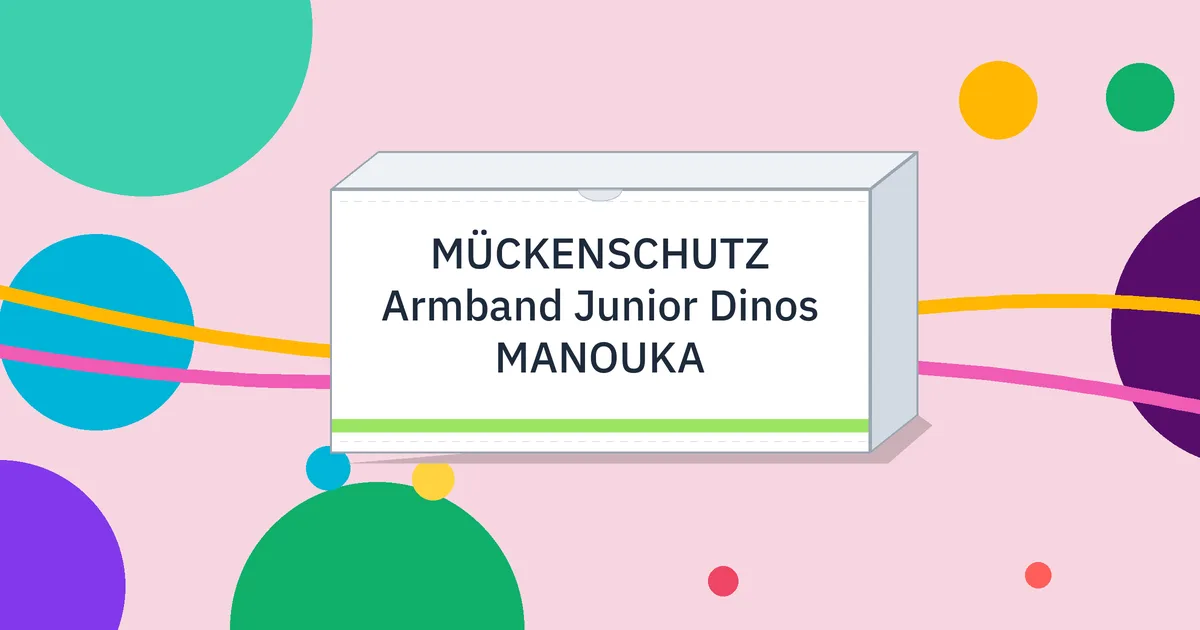 Symbolbild: Packung mit der Aufschrift MÜCKENSCHUTZ Armband Junior Dinos MANOUKA (PZN 19438561) – Verfügbarkeit und Bezug in Apotheken in Frankfurt am Main