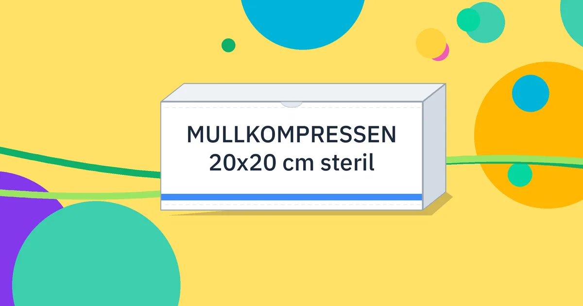 Symbolbild: Packung mit der Aufschrift MULLKOMPRESSEN 20x20 cm steril (PZN 01722675) – Verfügbarkeit und Bezug in Apotheken in Frankfurt am Main
