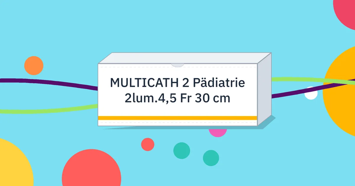 Symbolbild: Packung mit der Aufschrift MULTICATH 2 Pädiatrie 2lum.4,5 Fr 30 cm (PZN 09397950) – Verfügbarkeit und Bezug in Apotheken in Frankfurt am Main