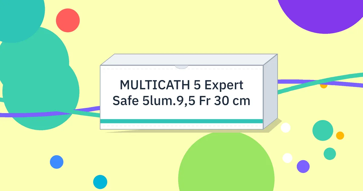 Symbolbild: Packung mit der Aufschrift MULTICATH 5 Expert Safe 5lum.9,5 Fr 30 cm (PZN 10304244) – Verfügbarkeit und Bezug in Apotheken in Frankfurt am Main