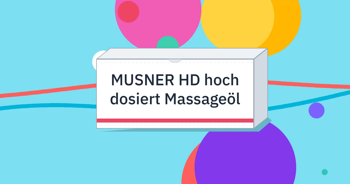 Symbolbild: Packung mit der Aufschrift MUSNER HD hoch dosiert Massageöl (PZN 11128128) – Verfügbarkeit und Bezug in Apotheken in Frankfurt am Main