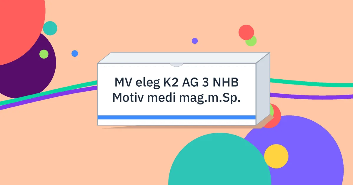 Symbolbild: Packung mit der Aufschrift MV eleg K2 AG 3 NHB Motiv medi mag.m.Sp. (PZN 15722130) – Verfügbarkeit und Bezug in Apotheken in Frankfurt am Main