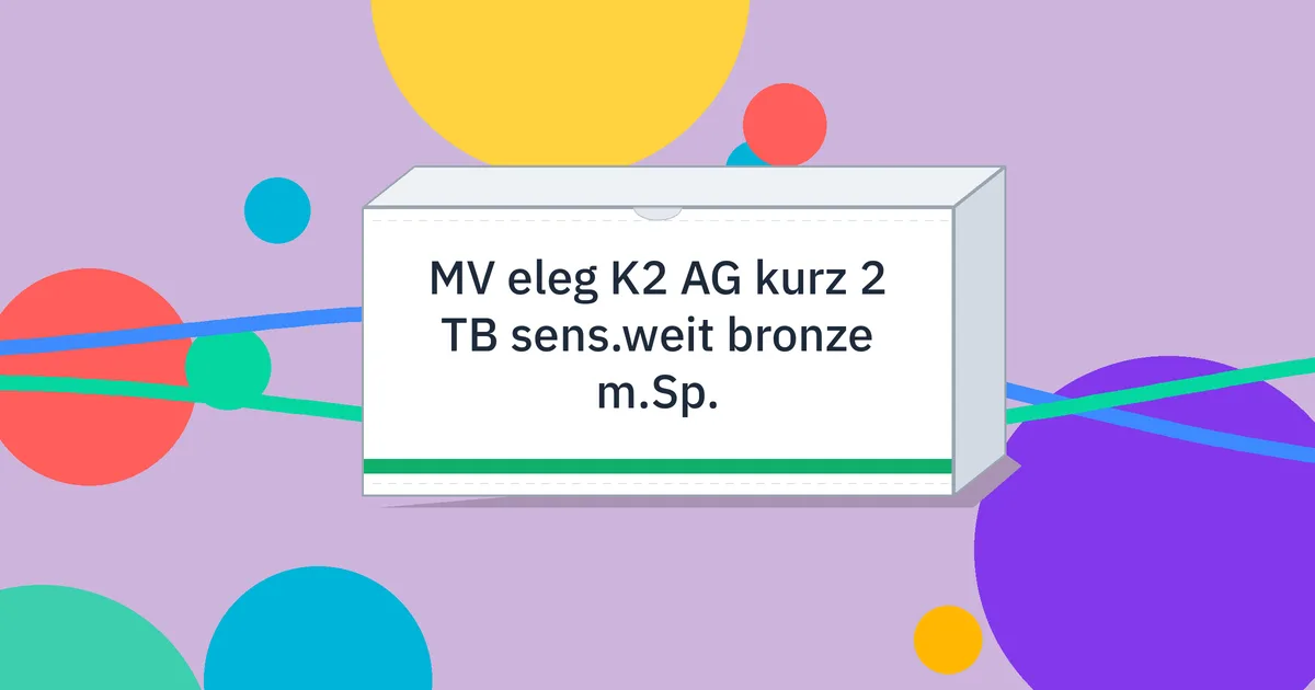 Symbolbild: Packung mit der Aufschrift MV eleg K2 AG kurz 2 TB sens.weit bronze m.Sp. (PZN 14716788) – Verfügbarkeit und Bezug in Apotheken in Frankfurt am Main