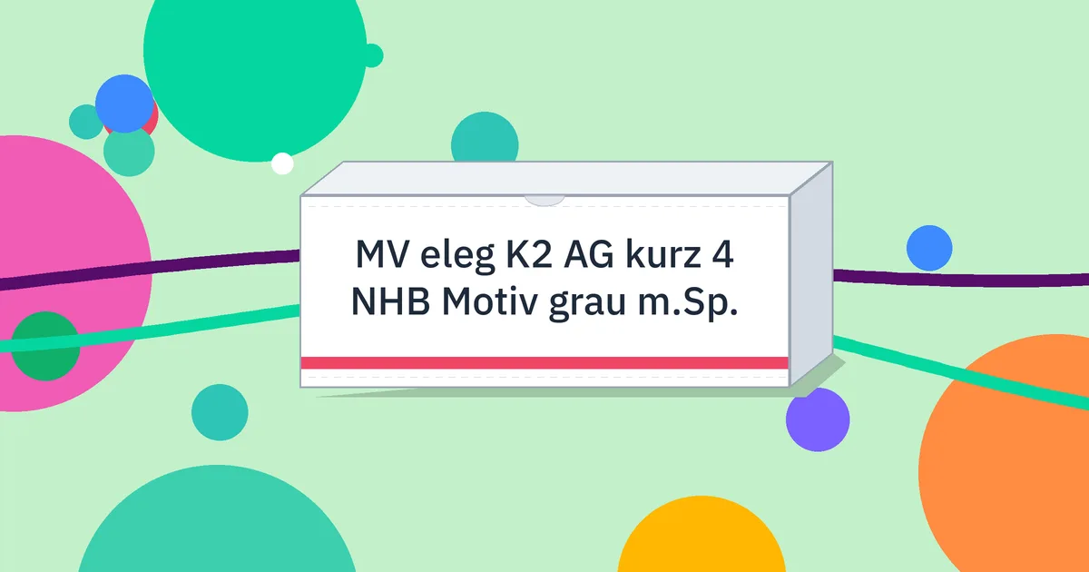 Symbolbild: Packung mit der Aufschrift MV eleg K2 AG kurz 4 NHB Motiv grau m.Sp. (PZN 18926471) – Verfügbarkeit und Bezug in Apotheken in Frankfurt am Main