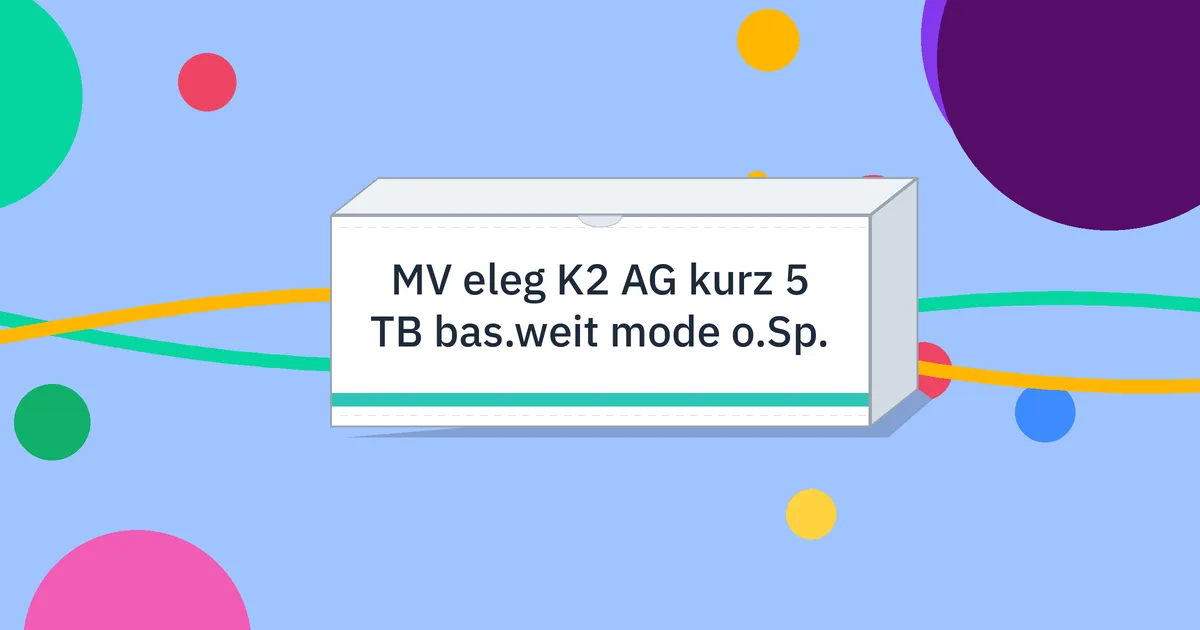 Symbolbild: Packung mit der Aufschrift MV eleg K2 AG kurz 5 TB bas.weit mode o.Sp. (PZN 09863062) – Verfügbarkeit und Bezug in Apotheken in Frankfurt am Main