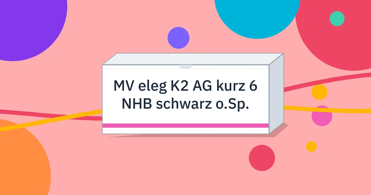 Symbolbild: Packung mit der Aufschrift MV eleg K2 AG kurz 6 NHB schwarz o.Sp. (PZN 15717301) – Verfügbarkeit und Bezug in Apotheken in Frankfurt am Main