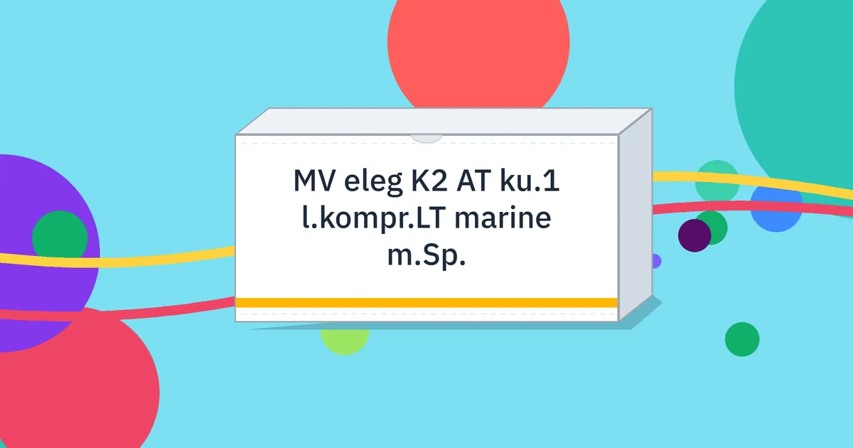 Symbolbild: Packung mit der Aufschrift MV eleg K2 AT ku.1 l.kompr.LT marine m.Sp. (PZN 15287740) – Verfügbarkeit und Bezug in Apotheken in Frankfurt am Main