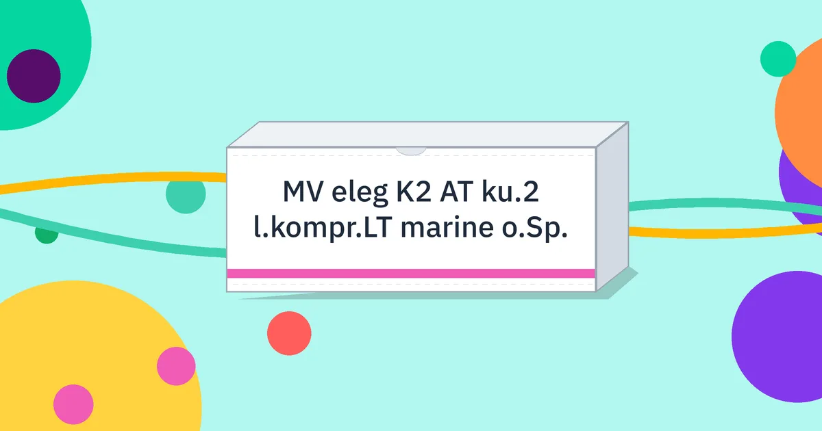 Symbolbild: Packung mit der Aufschrift MV eleg K2 AT ku.2 l.kompr.LT marine o.Sp. (PZN 15287869) – Verfügbarkeit und Bezug in Apotheken in Frankfurt am Main