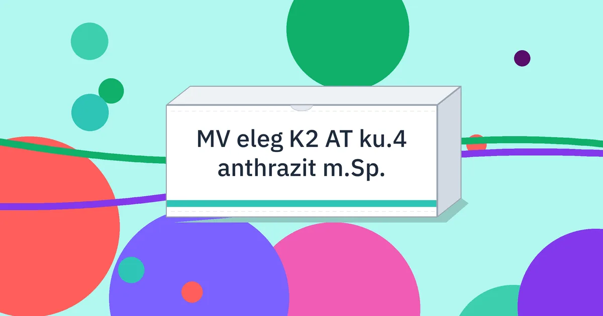 Symbolbild: Packung mit der Aufschrift MV eleg K2 AT ku.4 anthrazit m.Sp. (PZN 00643198) – Verfügbarkeit und Bezug in Apotheken in Frankfurt am Main
