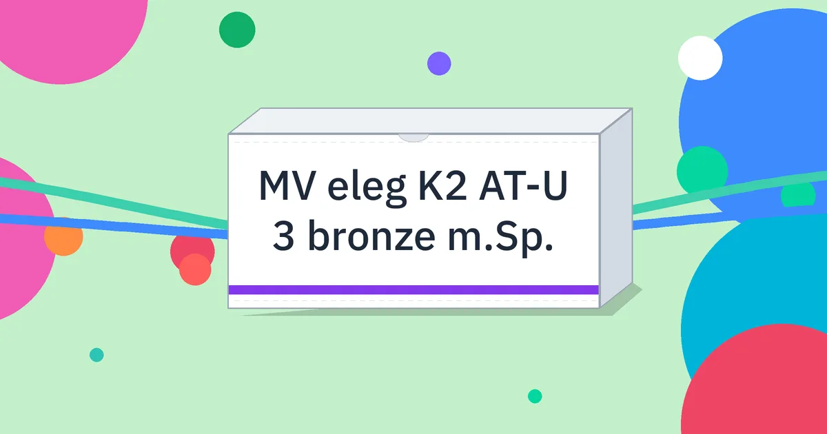Symbolbild: Packung mit der Aufschrift MV eleg K2 AT-U 3 bronze m.Sp. (PZN 15288521) – Verfügbarkeit und Bezug in Apotheken in Frankfurt am Main