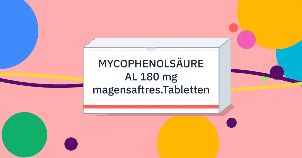 Symbolbild: Packung mit der Aufschrift MYCOPHENOLSÄURE AL 180 mg magensaftres.Tabletten (PZN 16528571) – Verfügbarkeit und Bezug in Apotheken in Frankfurt am Main