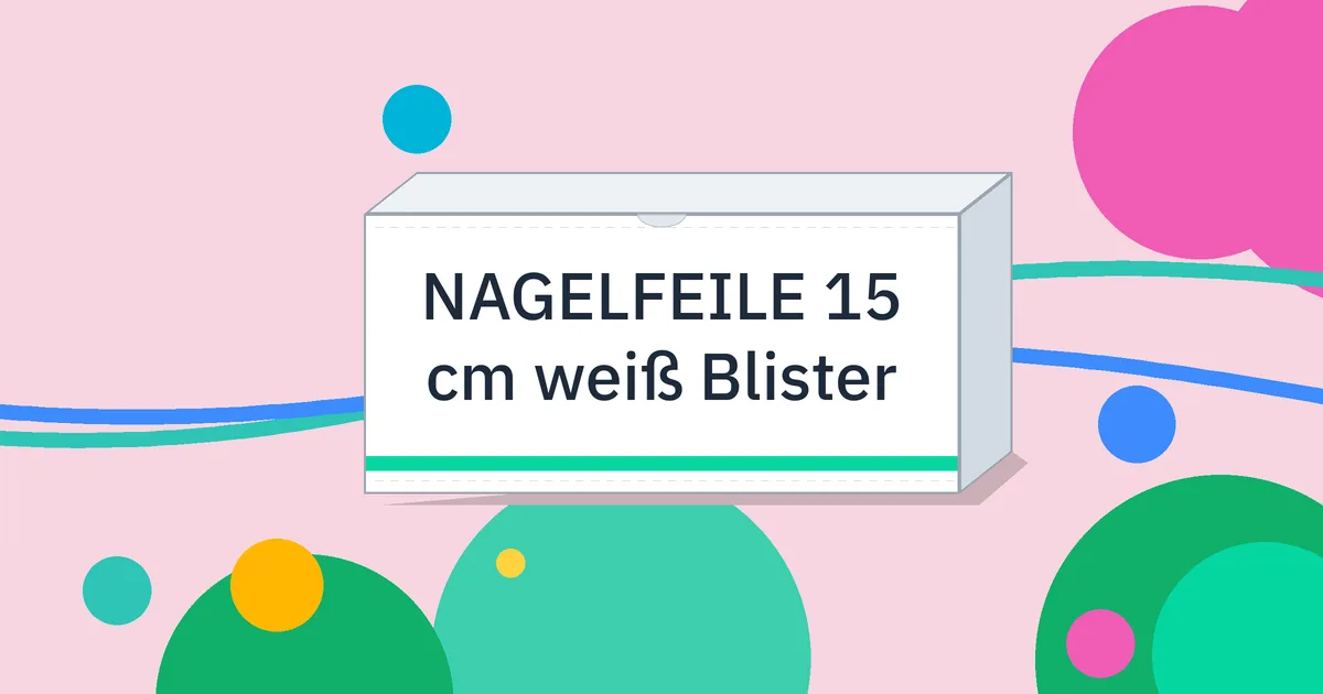 Symbolbild: Packung mit der Aufschrift NAGELFEILE 15 cm weiß Blister (PZN 01586427) – Verfügbarkeit und Bezug in Apotheken in Frankfurt am Main