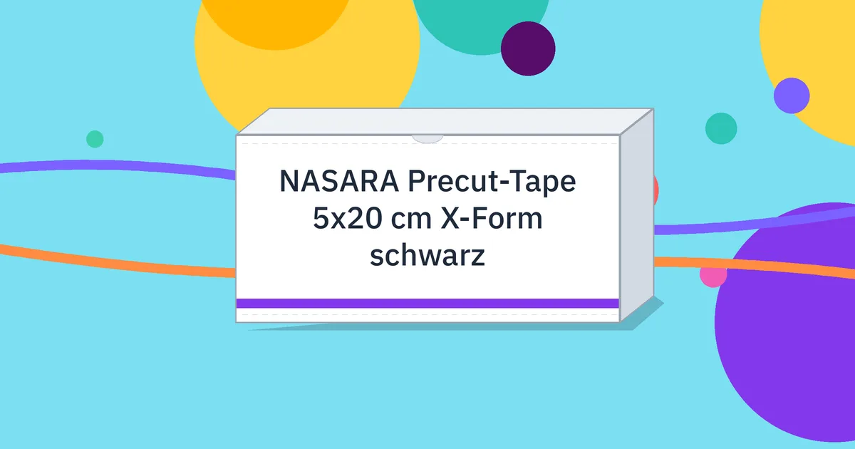 Symbolbild: Packung mit der Aufschrift NASARA Precut-Tape 5x20 cm X-Form schwarz (PZN 10315578) – Verfügbarkeit und Bezug in Apotheken in Frankfurt am Main