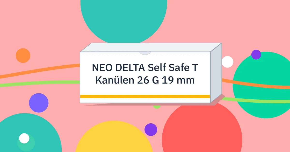 Symbolbild: Packung mit der Aufschrift NEO DELTA Self Safe T Kanülen 26 G 19 mm (PZN 07766490) – Verfügbarkeit und Bezug in Apotheken in Frankfurt am Main