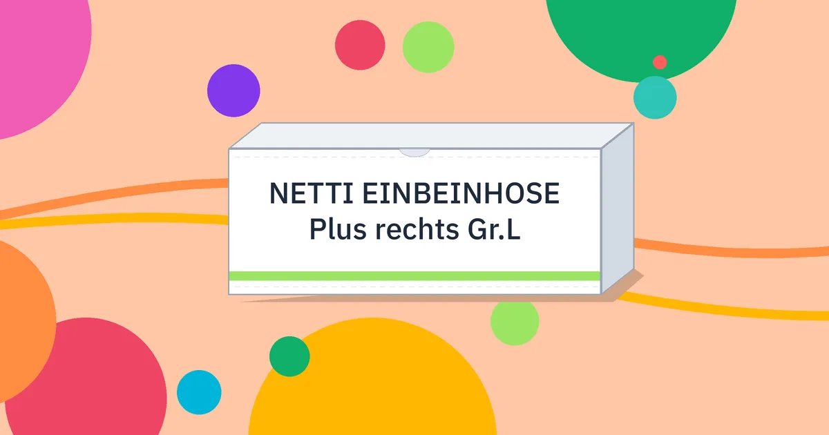 Symbolbild: Packung mit der Aufschrift NETTI EINBEINHOSE Plus rechts Gr.L (PZN 05517966) – Verfügbarkeit und Bezug in Apotheken in Frankfurt am Main