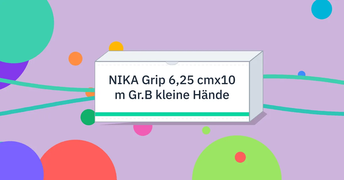 Symbolbild: Packung mit der Aufschrift NIKA Grip 6,25 cmx10 m Gr.B kleine Hände (PZN 18171653) – Verfügbarkeit und Bezug in Apotheken in Frankfurt am Main