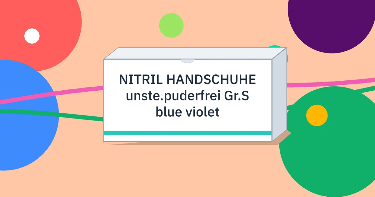 Symbolbild: Packung mit der Aufschrift NITRIL HANDSCHUHE unste.puderfrei Gr.S blue violet (PZN 13818191) – Verfügbarkeit und Bezug in Apotheken in Frankfurt am Main