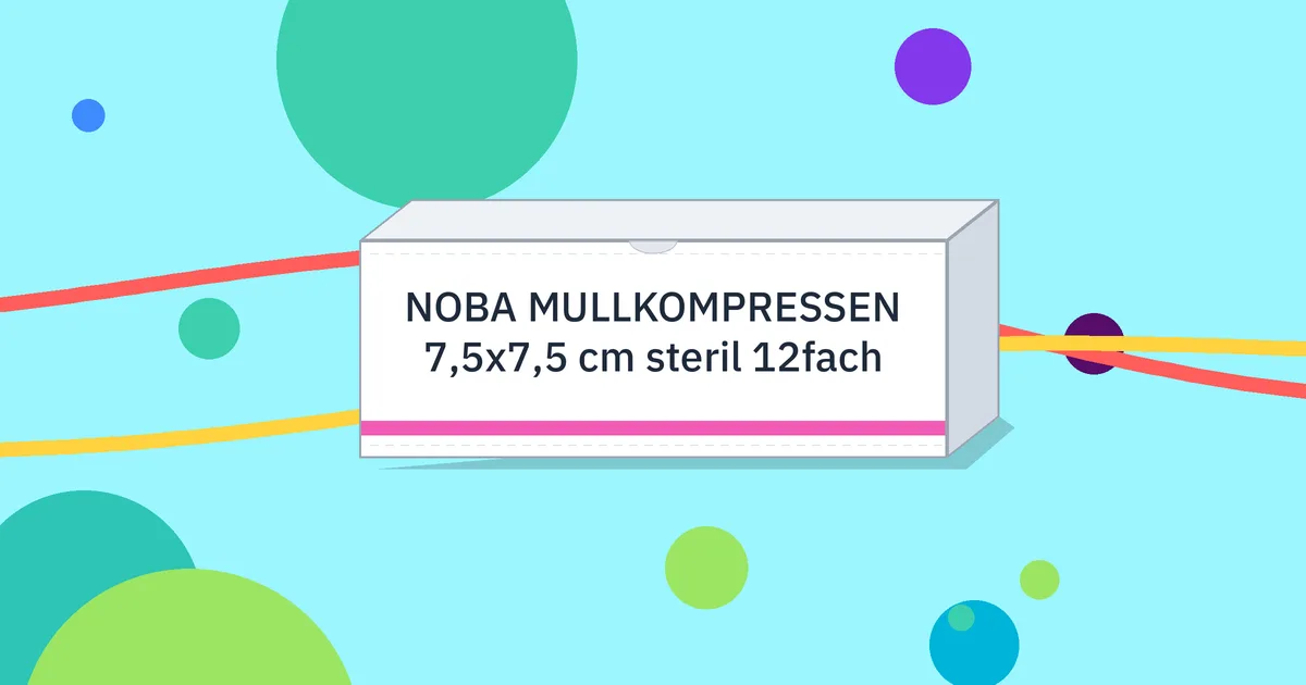 Symbolbild: Packung mit der Aufschrift NOBA MULLKOMPRESSEN 7,5x7,5 cm steril 12fach (PZN 05526994) – Verfügbarkeit und Bezug in Apotheken in Frankfurt am Main