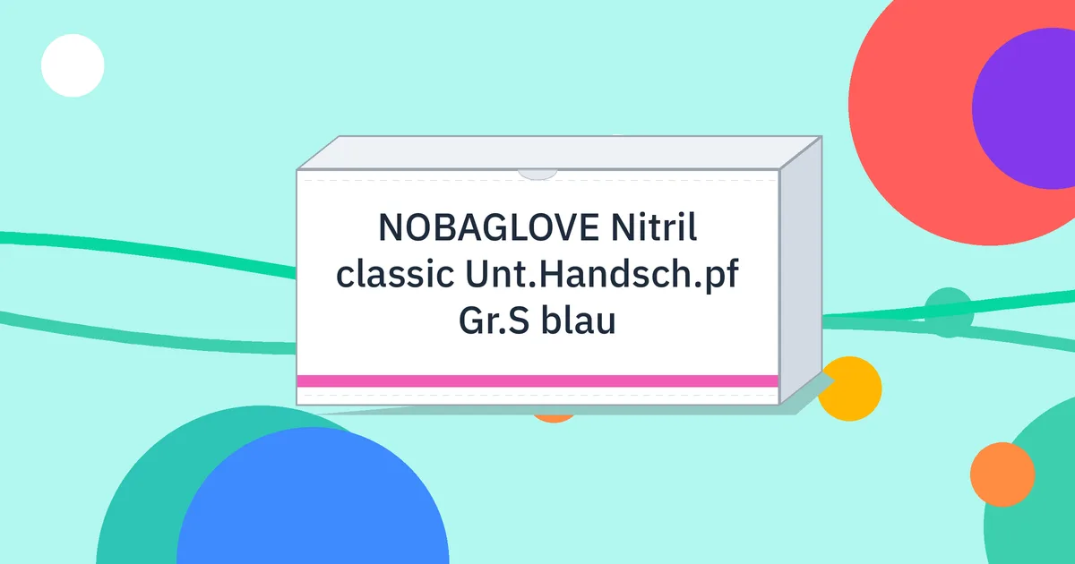Symbolbild: Packung mit der Aufschrift NOBAGLOVE Nitril classic Unt.Handsch.pf Gr.S blau (PZN 16945205) – Verfügbarkeit und Bezug in Apotheken in Frankfurt am Main