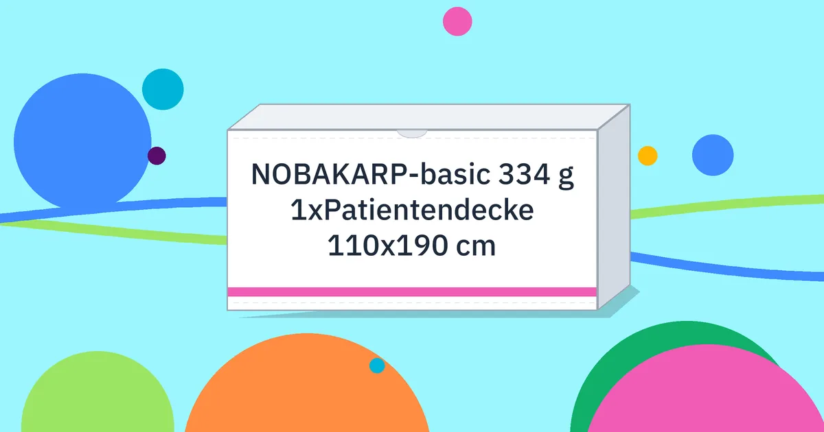 Symbolbild: Packung mit der Aufschrift NOBAKARP-basic 334 g 1xPatientendecke 110x190 cm (PZN 13878508) – Verfügbarkeit und Bezug in Apotheken in Frankfurt am Main