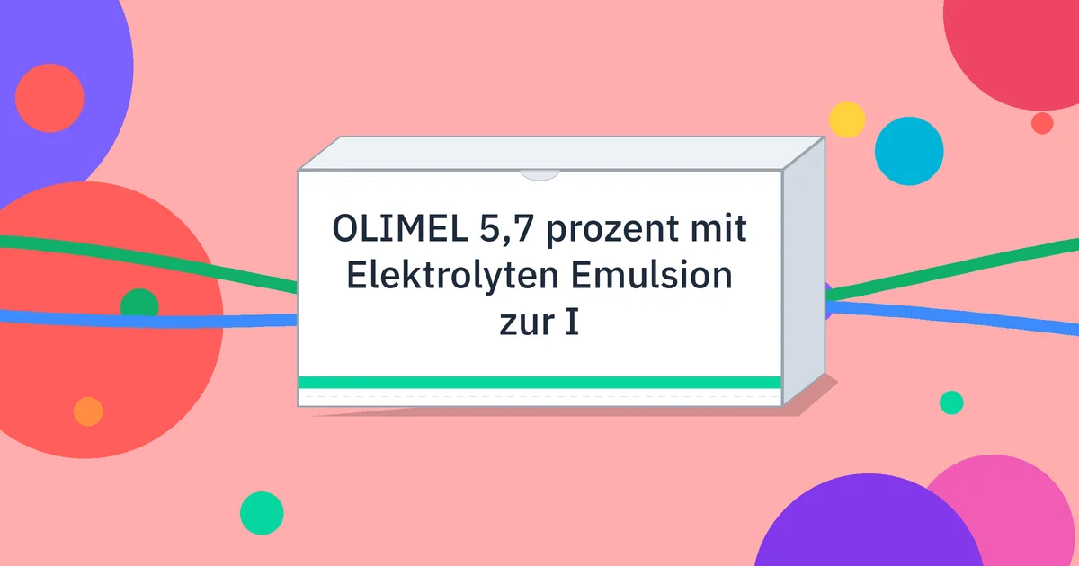 Symbolbild: Packung mit der Aufschrift OLIMEL 5,7 prozent mit Elektrolyten Emulsion zur I (PZN 18458515) – Verfügbarkeit und Bezug in Apotheken in Frankfurt am Main