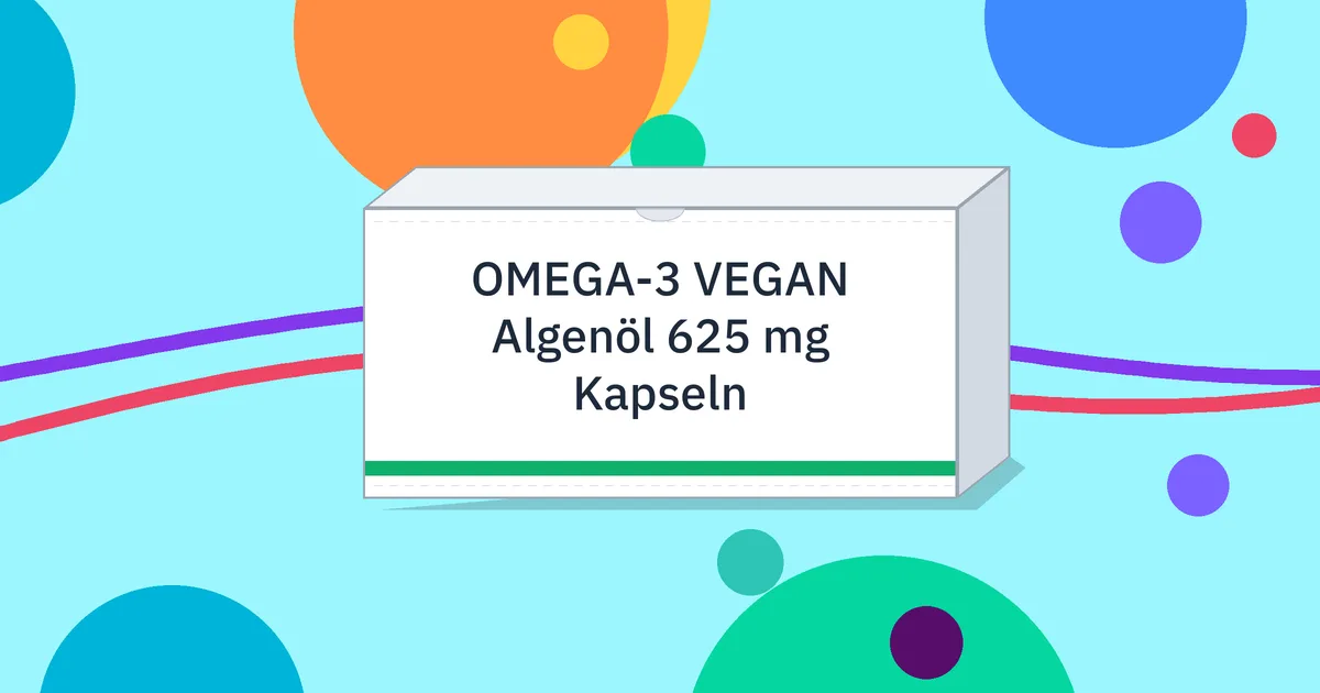 Symbolbild: Packung mit der Aufschrift OMEGA-3 VEGAN Algenöl 625 mg Kapseln (PZN 14360630) – Verfügbarkeit und Bezug in Apotheken in Frankfurt am Main