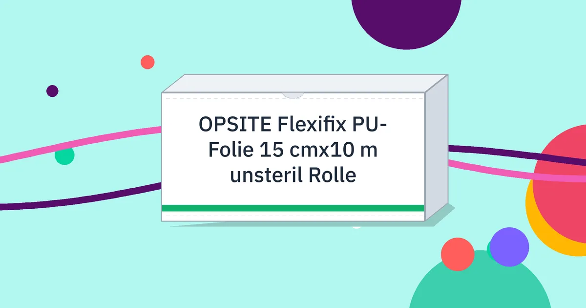 Symbolbild: Packung mit der Aufschrift OPSITE Flexifix PU-Folie 15 cmx10 m unsteril Rolle (PZN 09116359) – Verfügbarkeit und Bezug in Apotheken in Frankfurt am Main