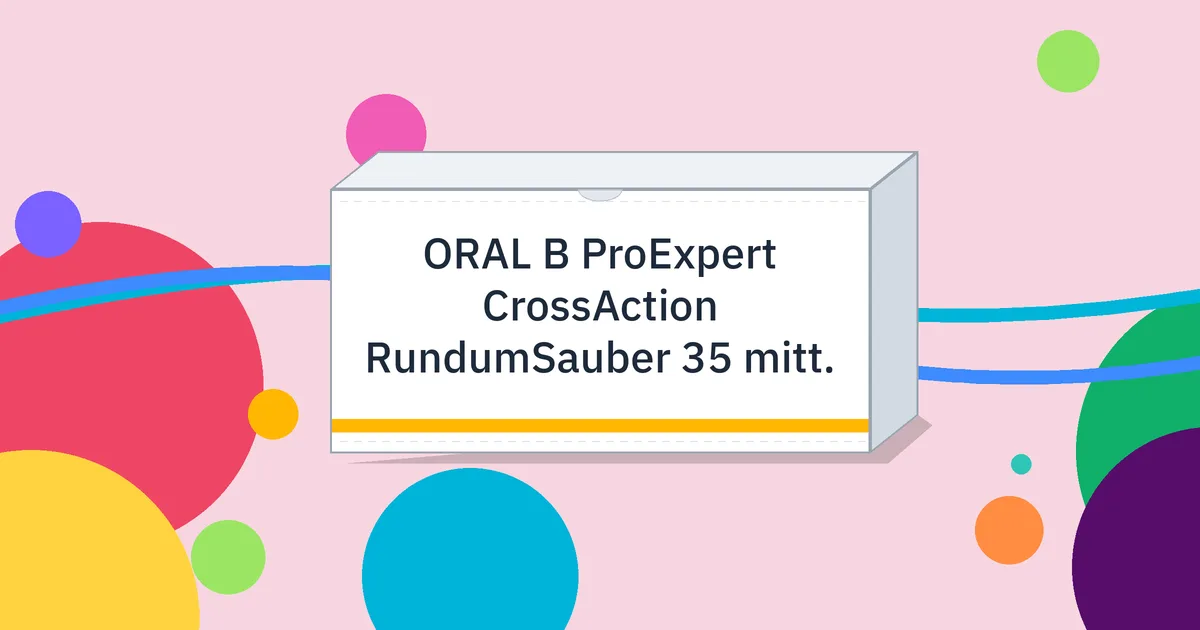 Symbolbild: Packung mit der Aufschrift ORAL B ProExpert CrossAction RundumSauber 35 mitt. (PZN 10202957) – Verfügbarkeit und Bezug in Apotheken in Frankfurt am Main